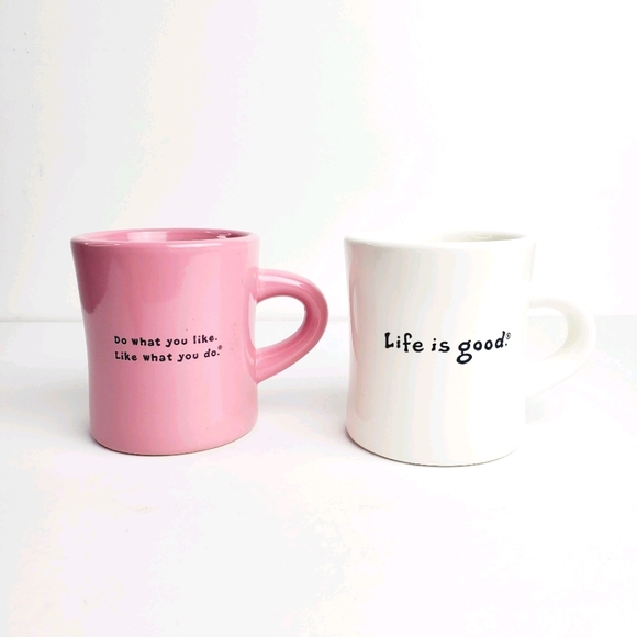 Life Is Good | Kitchen | Life Is Good 2 Mug Lot Pink White | Poshmark